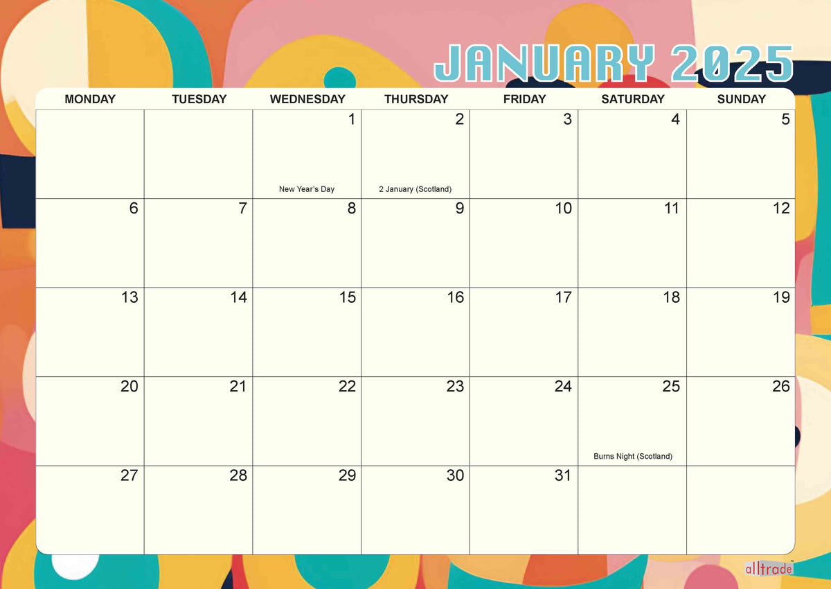 A4 Groovy 18 Month Calendar – Alltrade - Online